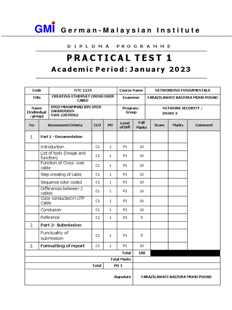 Practical Test 1: German-Malaysian Institute | PDF | Electrical ...