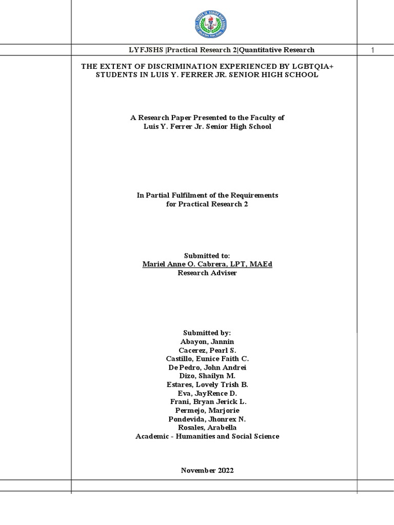 PR2 G1 Final Paper | PDF | Survey Methodology | Bullying
