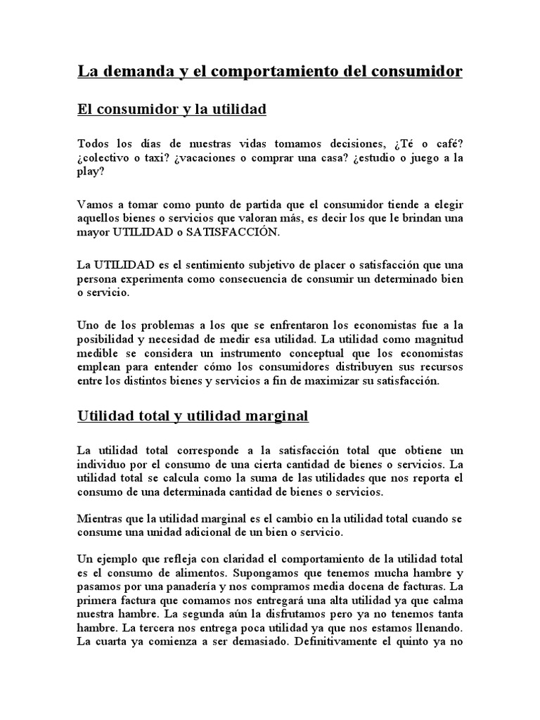 La Utilidad y El Comportamiento Del Consumidor | PDF | Utilidad | Utilidad marginal