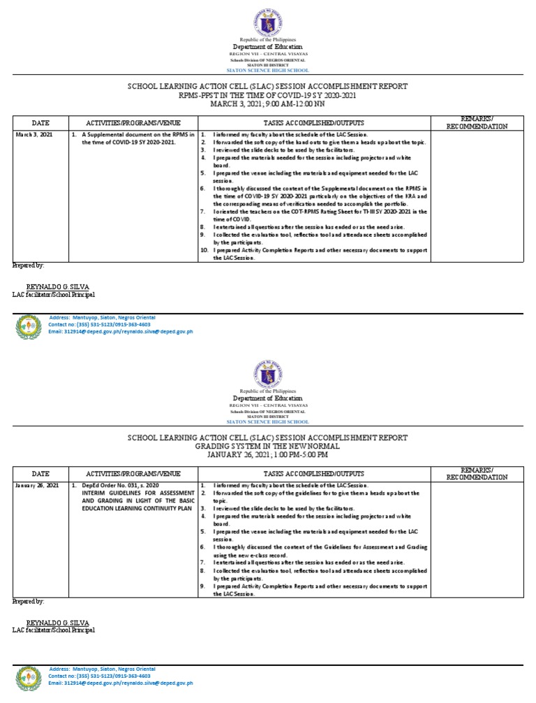 RPMS Accomplishment Report | PDF | Cognition