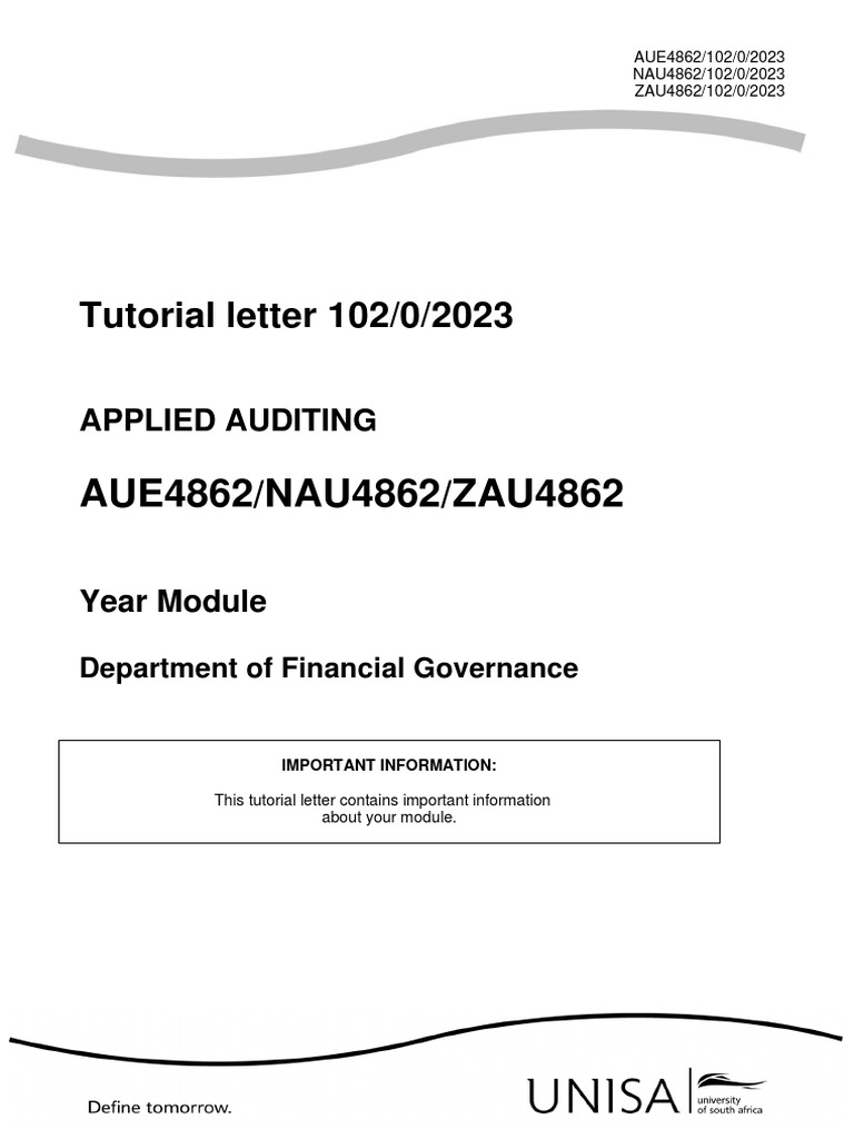 Tutorial Letter 102/0/2023 Key Audit Topics | PDF | Audit | Business Ethics