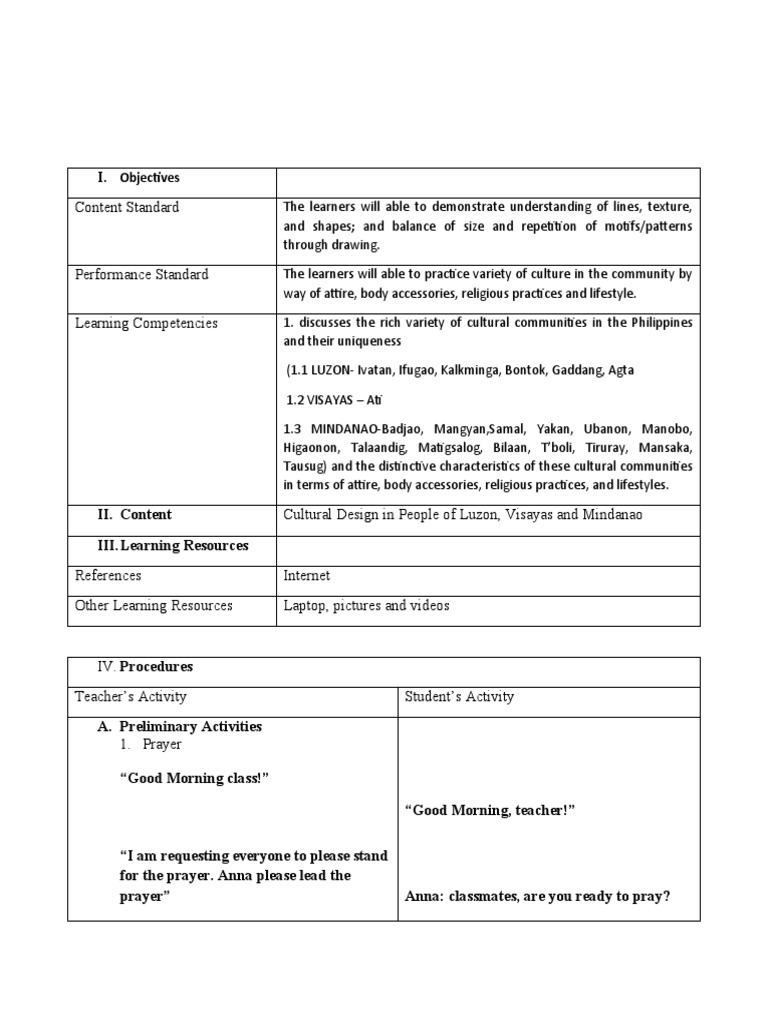 Elementary Lesson Plan | PDF | Clothing | Philippines
