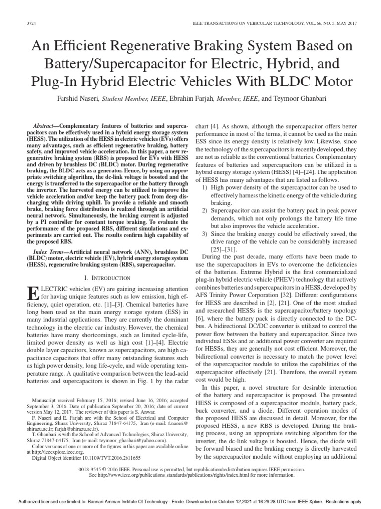 An Efficient Regenerative Braking System Based On Battery Supercapacitor For Electric Hybrid and ...