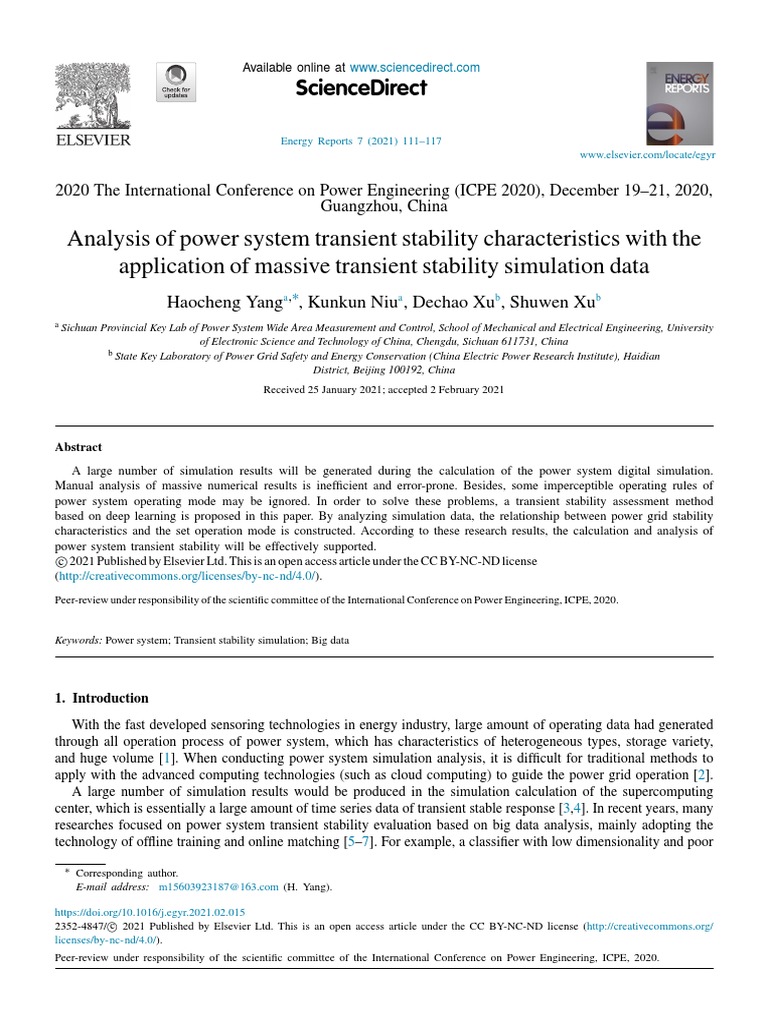 Analysis of Power System Transient Stability Characteristics With The Application of Massive ...