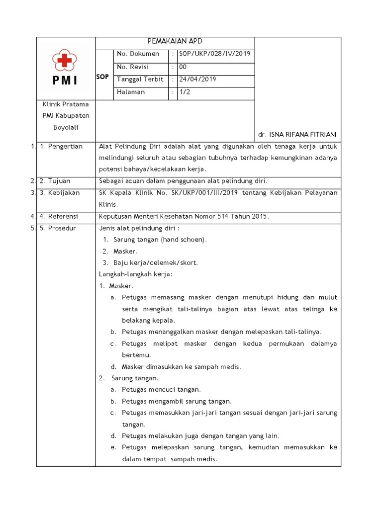 TEMPLATE SOP - docPEMAKAIAN APD Fix | PDF