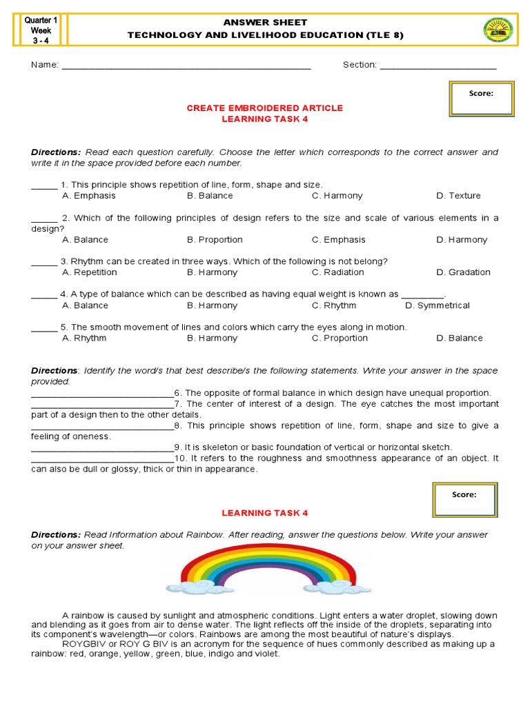 G8 Week 3-4 Answer Sheet - 2 | PDF | Rainbow | Color