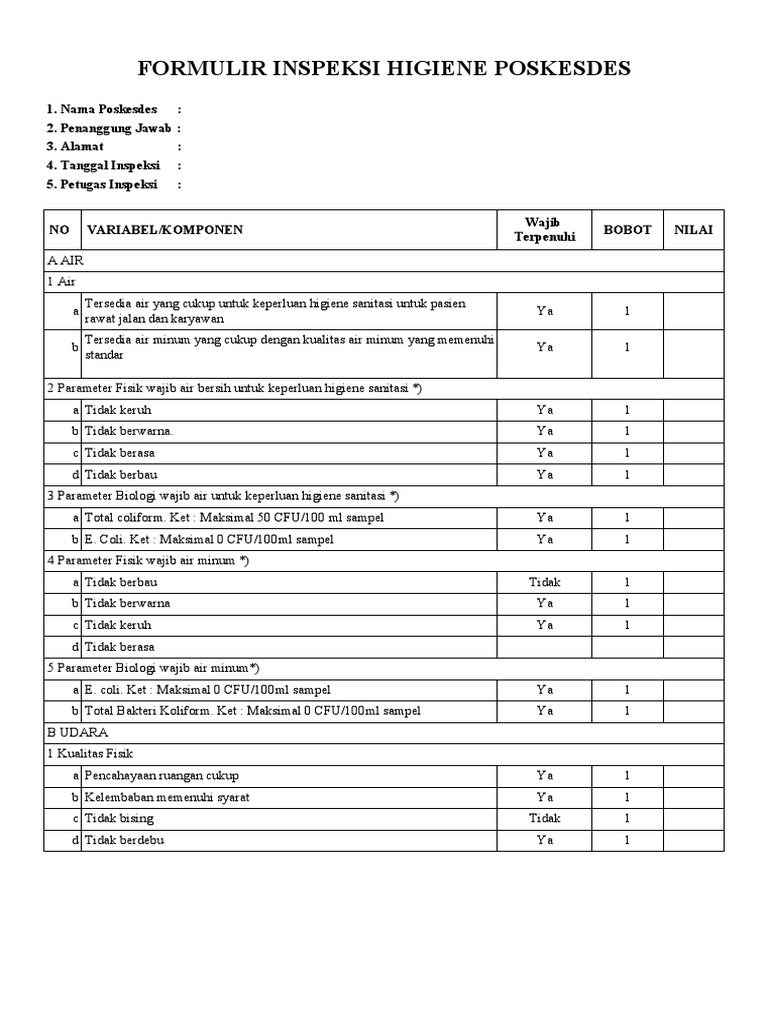 Form Inspeksi Poskesdes | PDF