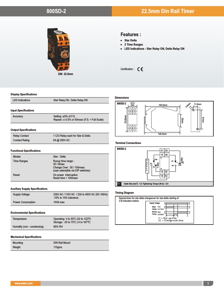 22.5mm DIN Rail Star Delta Timer | PDF | Relay | Alternating Current