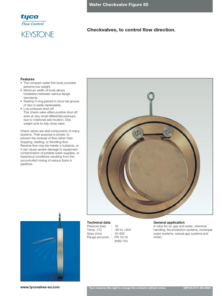 Check Valve Keystone F85 | PDF | Valve | Industrial Processes