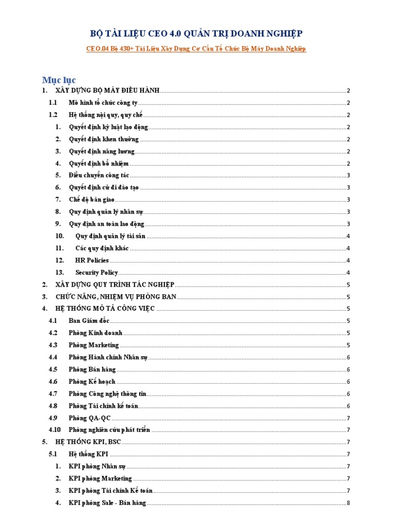 CEO.04 Bộ 430+ Tài Liệu Xây Dựng Cơ Cấu Tổ Chức Bộ Máy Doanh Nghiệp | PDF