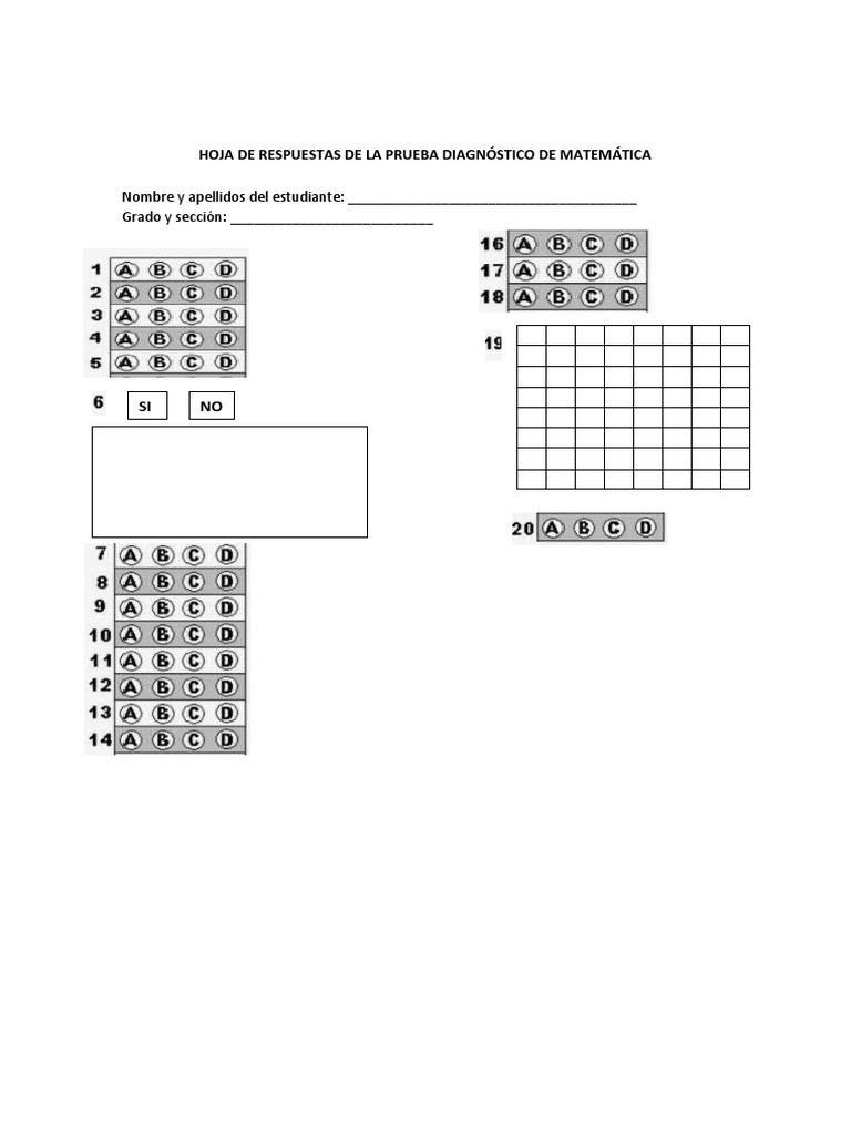 Respuestas Prueba Diagnóstica Matemática | PDF
