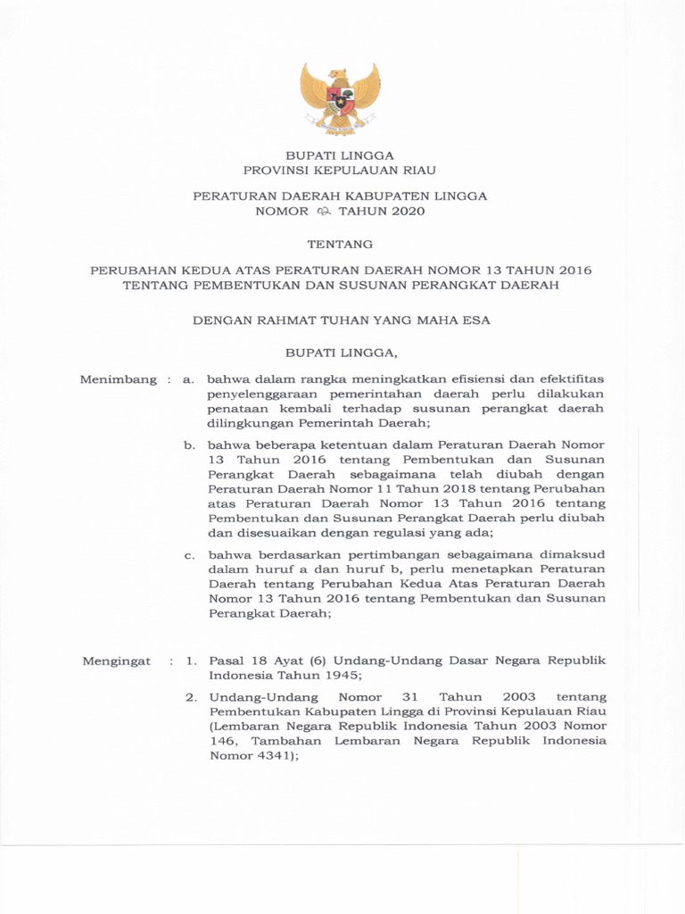 Perda No 02 TH 2020 Perangkat Daerah | PDF