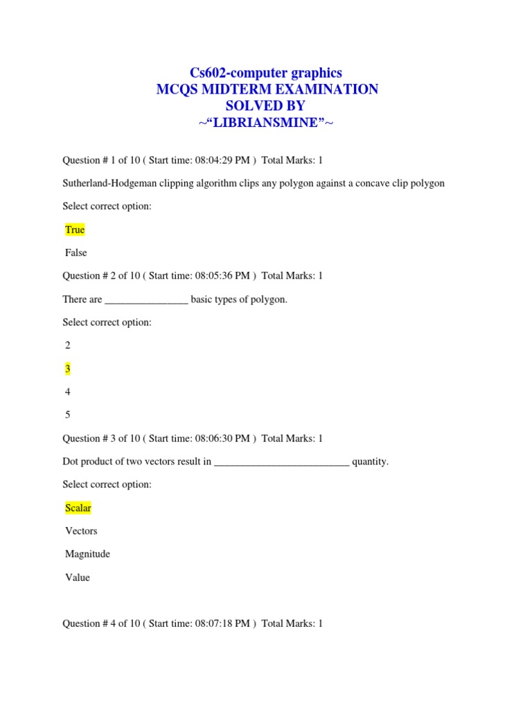 cs602 - Midterm Solved Mcqs | PDF | 2 D Computer Graphics | Euclidean Vector