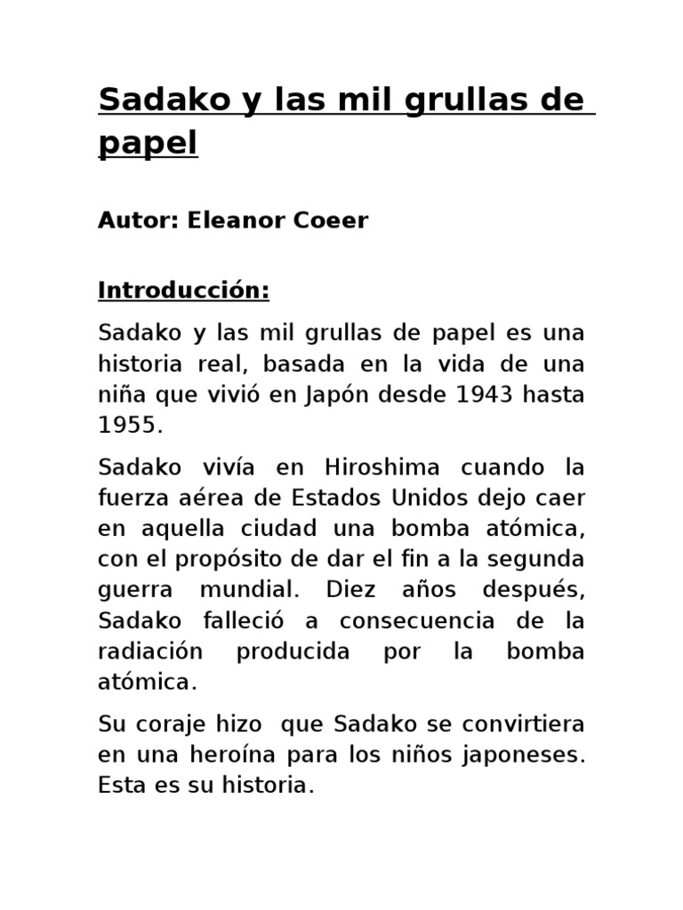 Sadako y Las Mil Grullas de Papel | PDF | Naturaleza