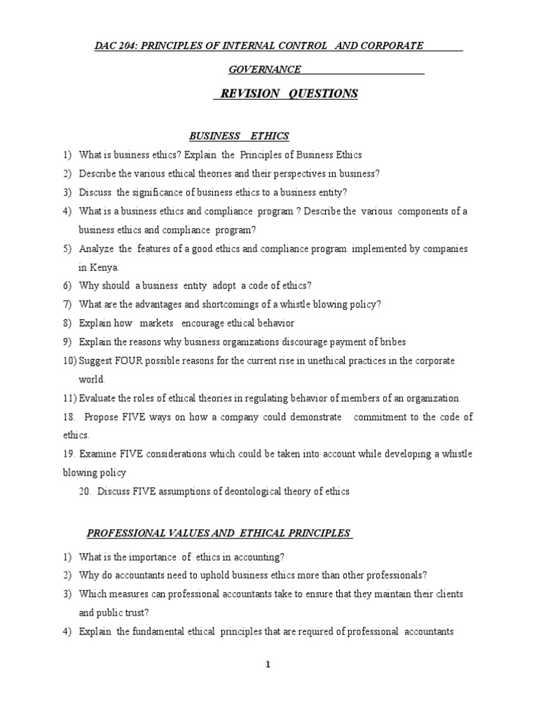 Business Ethics, Corporate Governance, Internal Controls, and ...