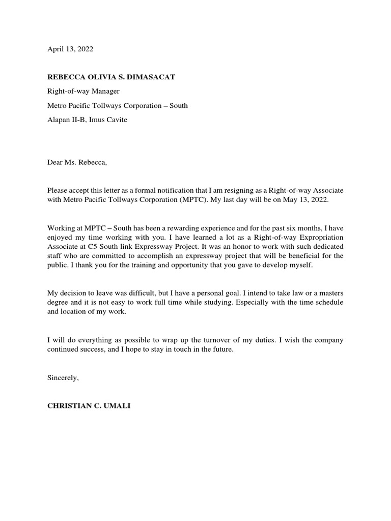 Resignation Letter | PDF