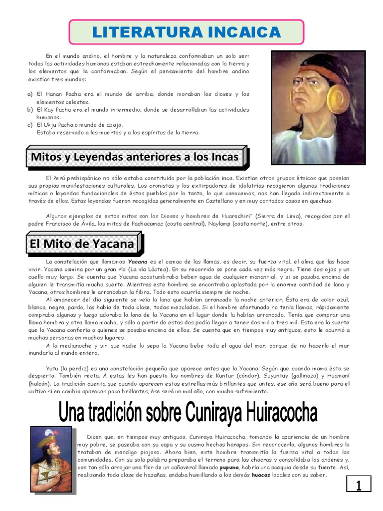La Literatura Incaica para Primero de Secundaria | PDF | Imperio Inca