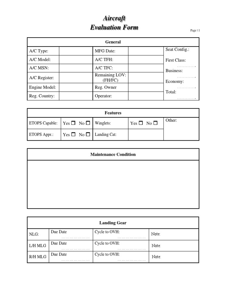 Aircraft Evaluation Form Final | PDF | Vehicle Design | Aerospace Engineering