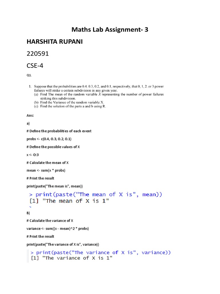 Maths Lab Assignment 3 | PDF | Expected Value | Mathematics