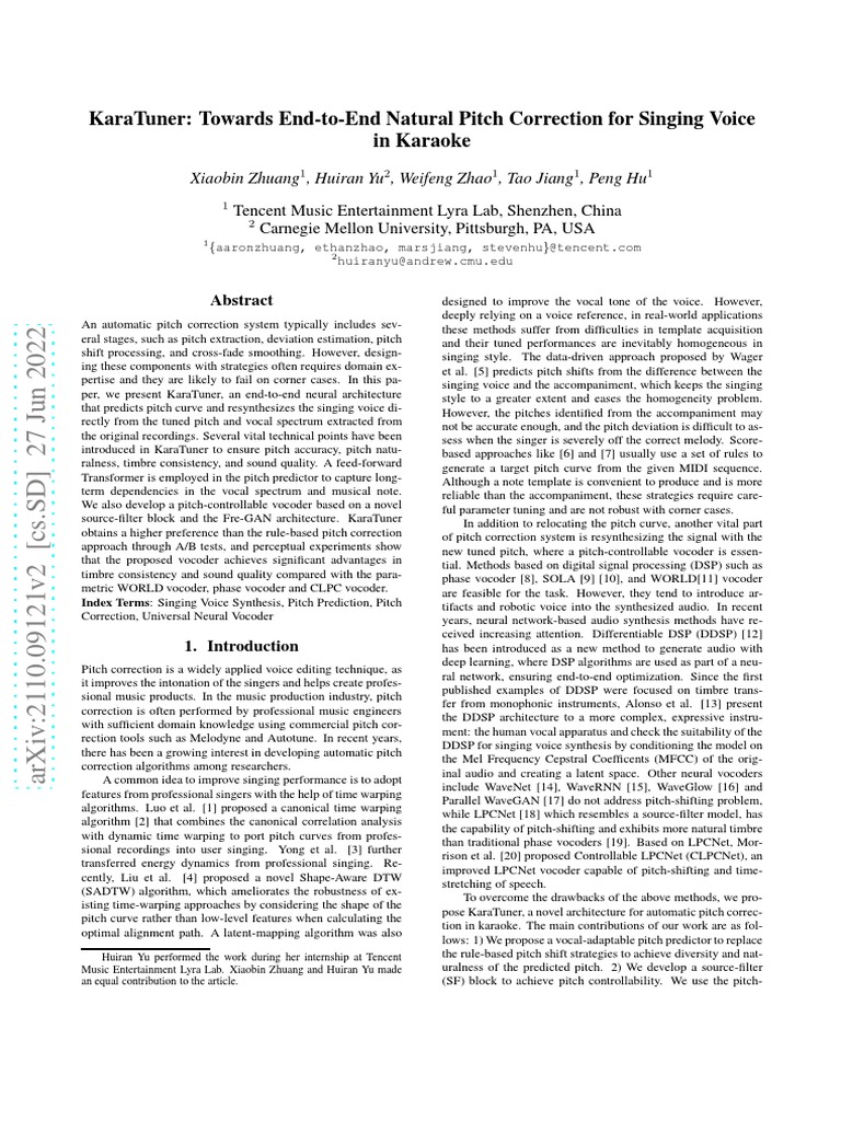 Karatuner: Towards End-To-End Natural Pitch Correction For Singing ...