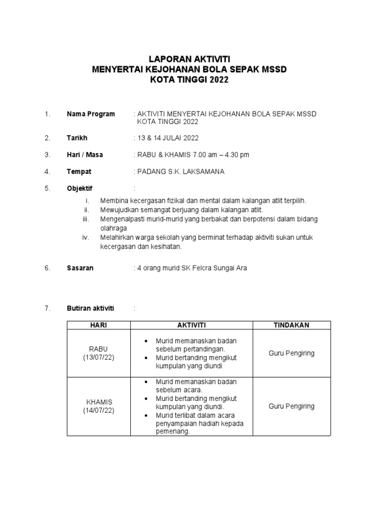 Laporan MSSD Bola Sepak | PDF