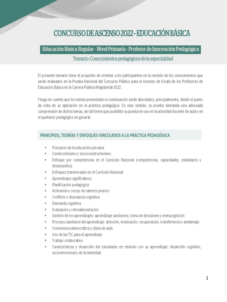 Temario EBR Nivel Primaria Innovación Pedagógica-2 | PDF | Plan de estudios | Software
