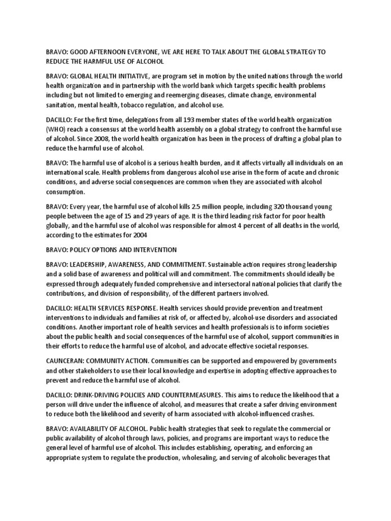 Mapeh Script Alcohol | Download Free PDF | Alcoholism | World Health ...