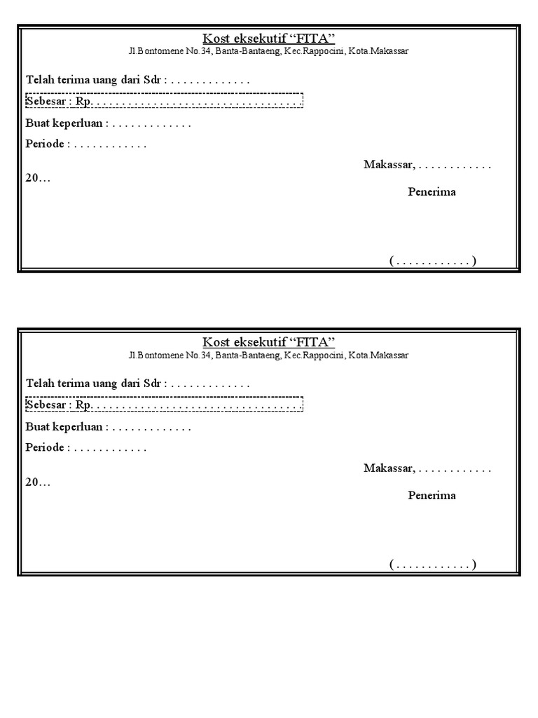 Kwitansi Pembayaran Kos | PDF