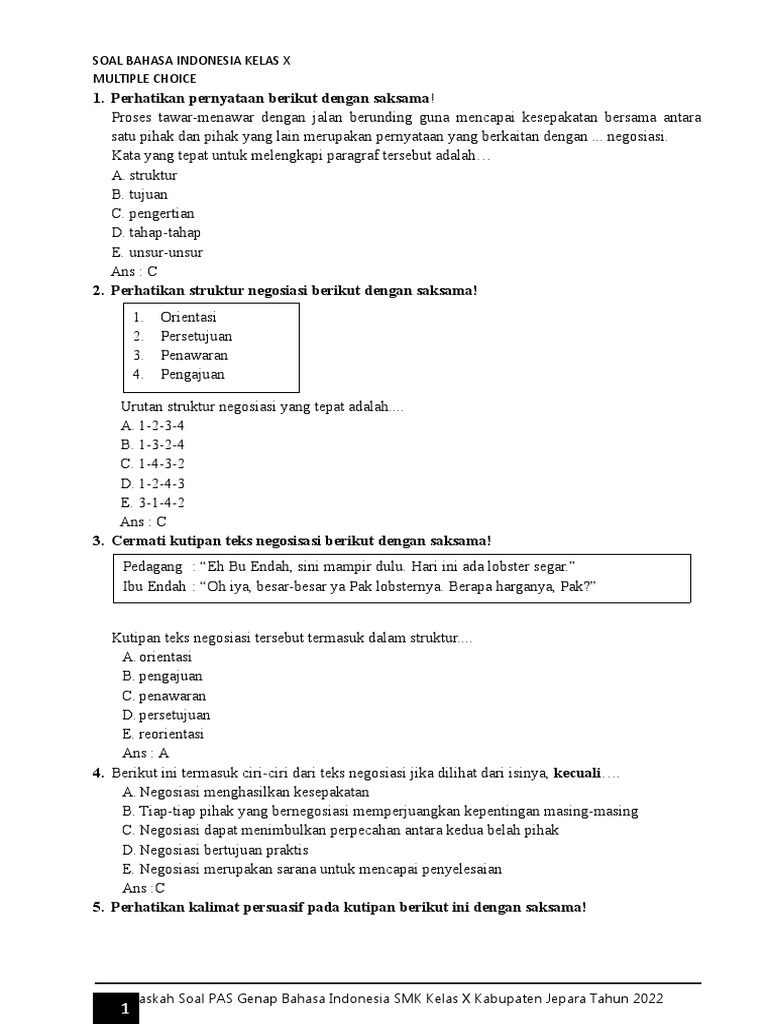 Soal BHS Indo X | PDF | Kajian Bahasa Asing
