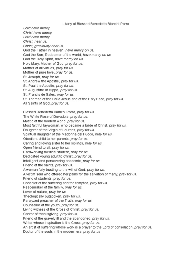 Litany of Blessed Benedetta Porro | PDF | Mercy | Prayer