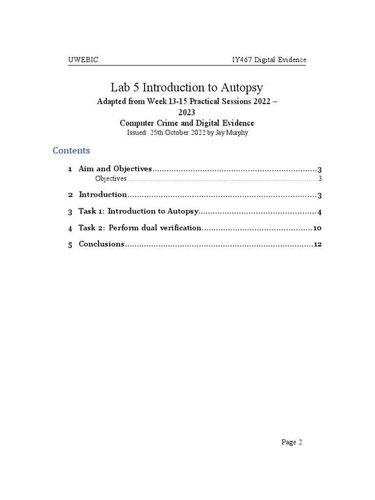 IY467 Lab 5 - Introduction To Autopsy | PDF | Computer File | Autopsy