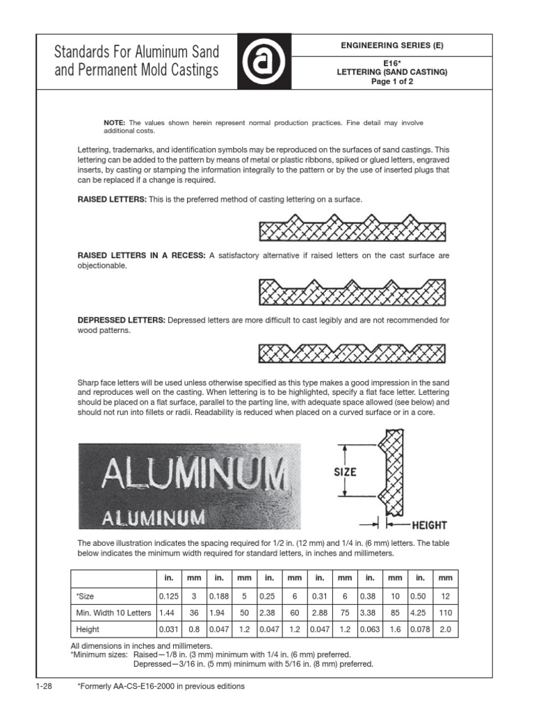Standards For Aluminum Sand and Permanent Mold Castings: Additional Costs | PDF | Casting ...
