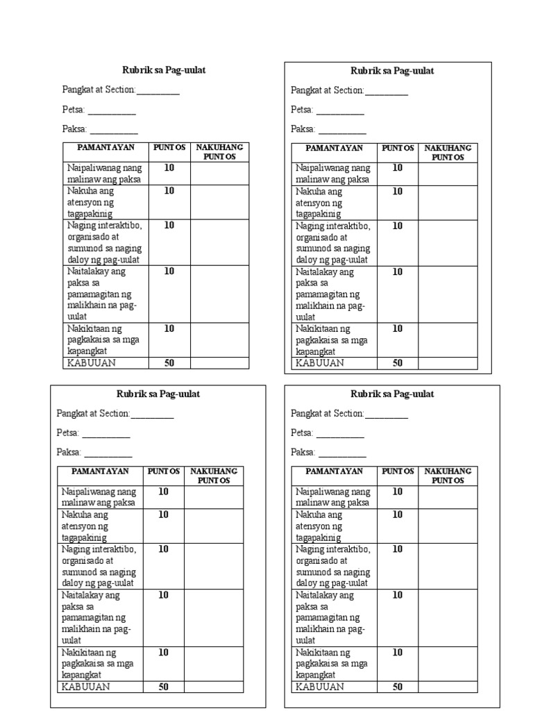 Rubric Pag-Uulat | PDF