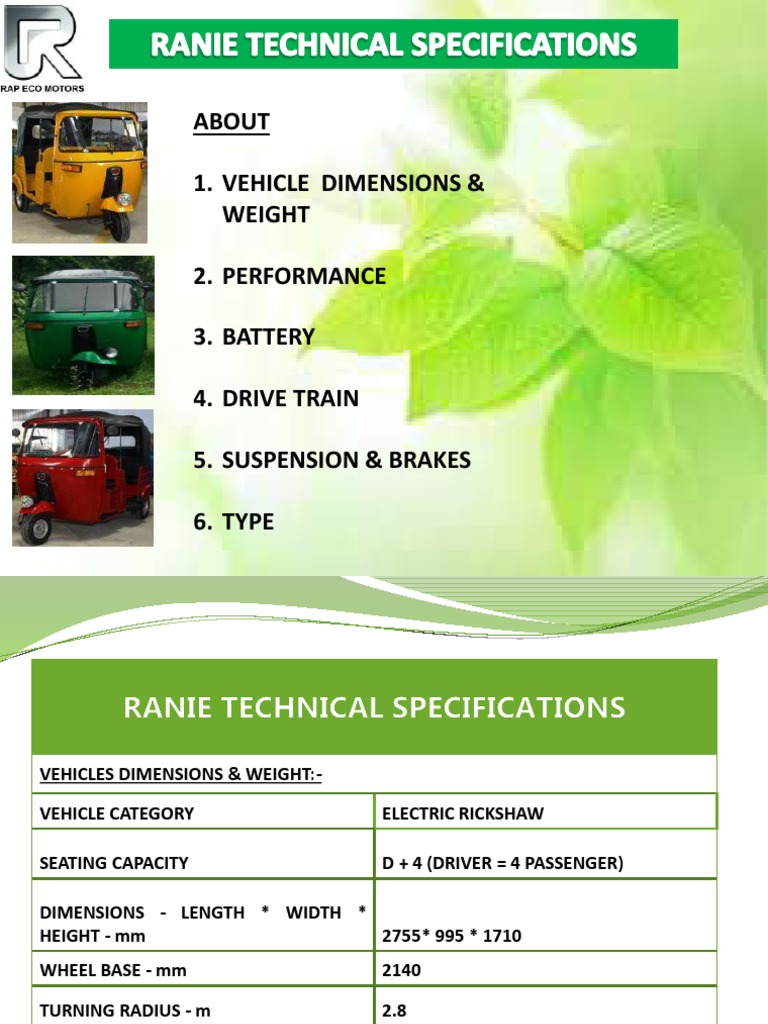 Ranie E-Auto Technical Specifications | PDF