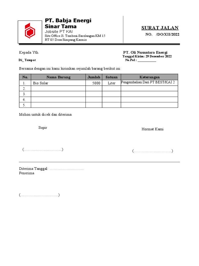Surat Jalan PT BEST Ke PT ONE | PDF Surat Jalan PT BEST Ke PT ONE | PDF