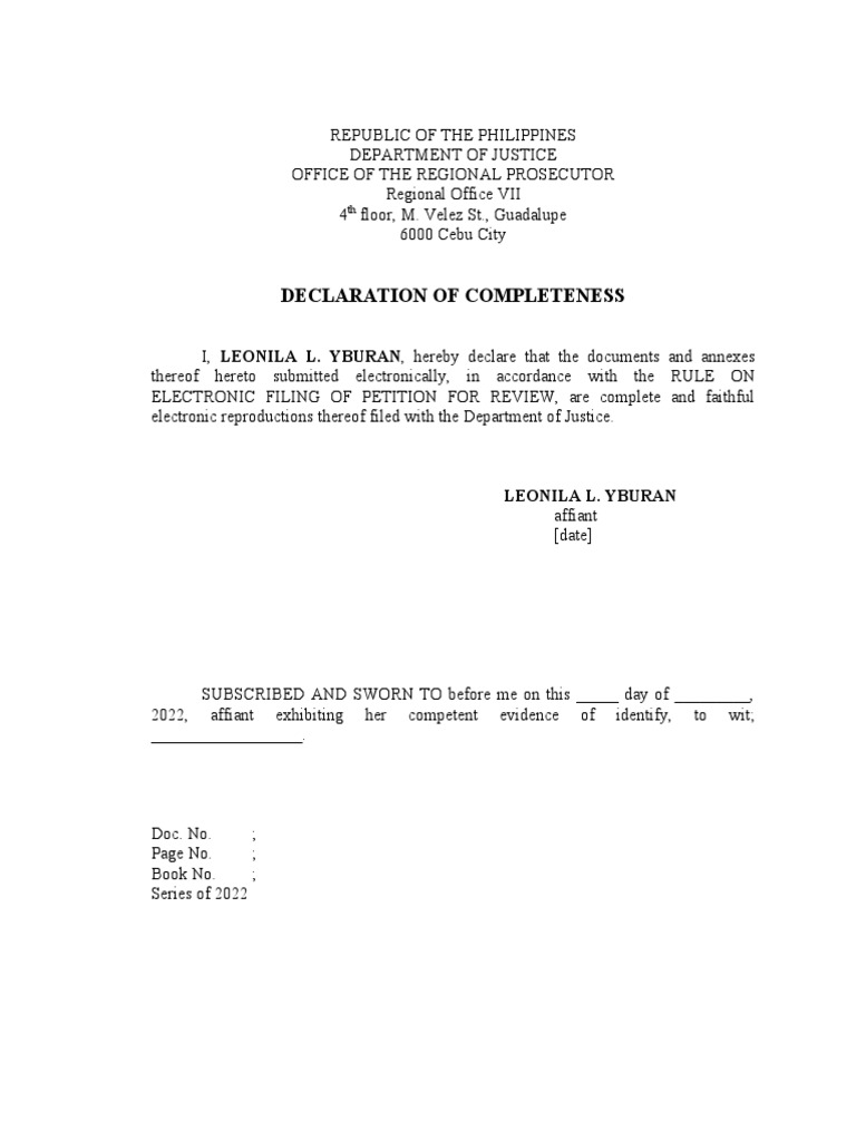 Declaration of Completeness | PDF