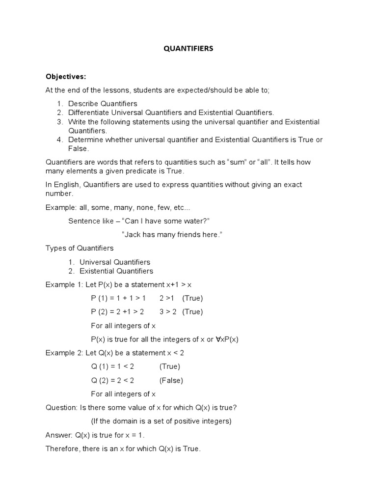 Week 2 (Quantifiers) ) | PDF | Mathematics | Mathematical Logic