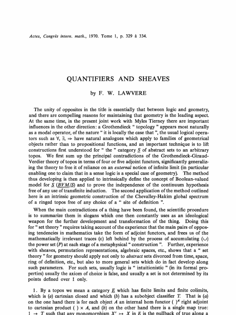 Lawvere - Quantifiers and Sheaves | PDF | Geometry | Teaching Mathematics
