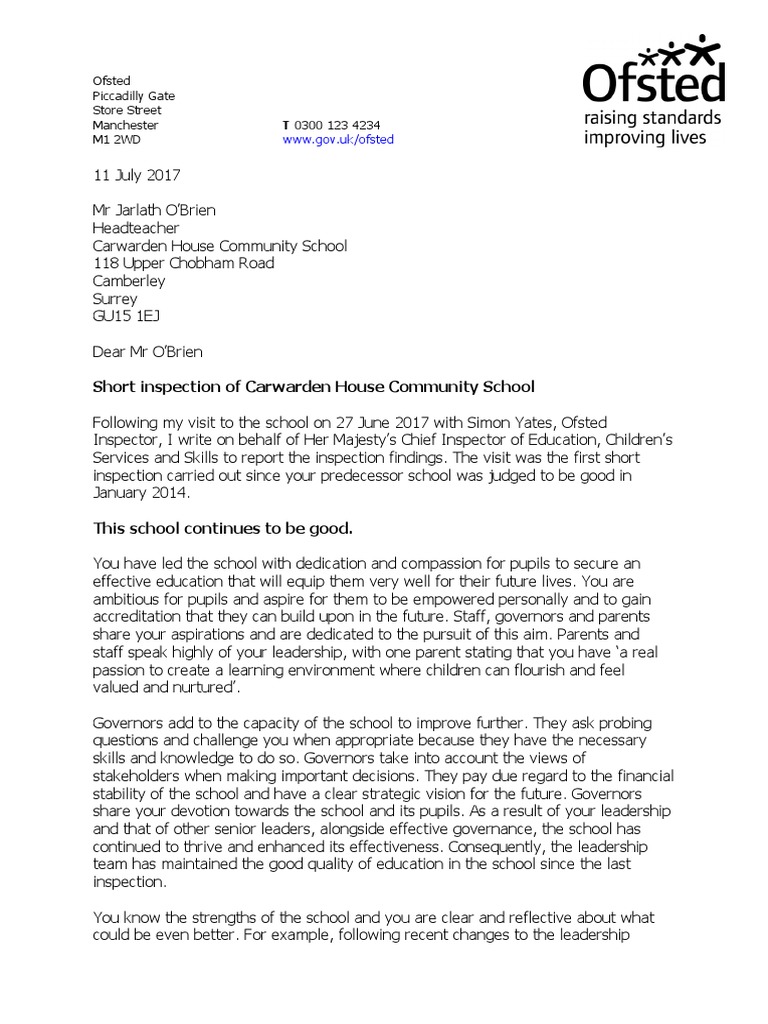Ofsted Inspection Finds Carwarden House Community School "Continues To ...