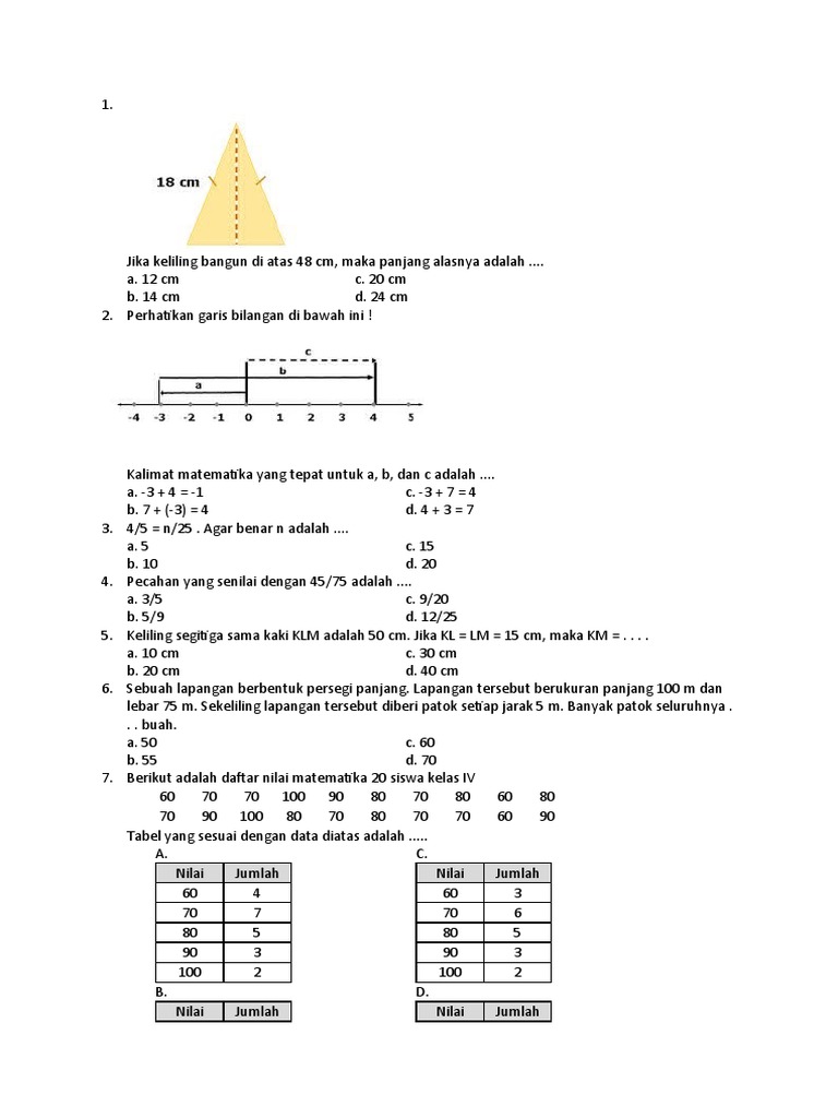 Soal Latihan Les MTK SMT 2 Kelas 4 | PDF