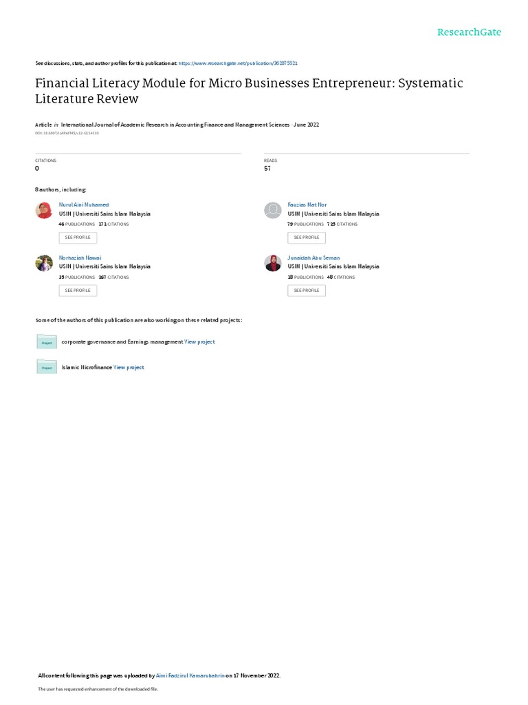 Financial Literacy Module For Micro Businesses Entrepreneur: Systematic ...