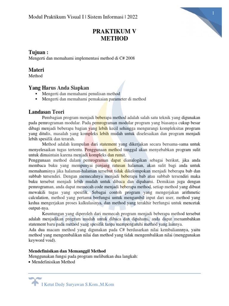 Praktikum C# Method: Panduan Lengkap | PDF | Bisnis | Seni