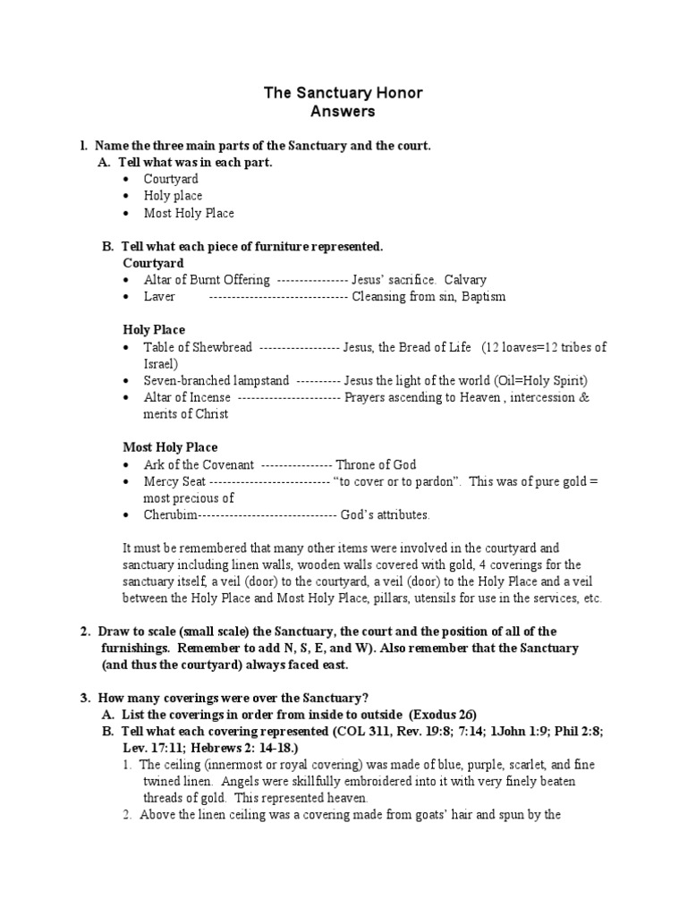 The Sanctuary Honor Answers | PDF | Holy Of Holies | Jesus