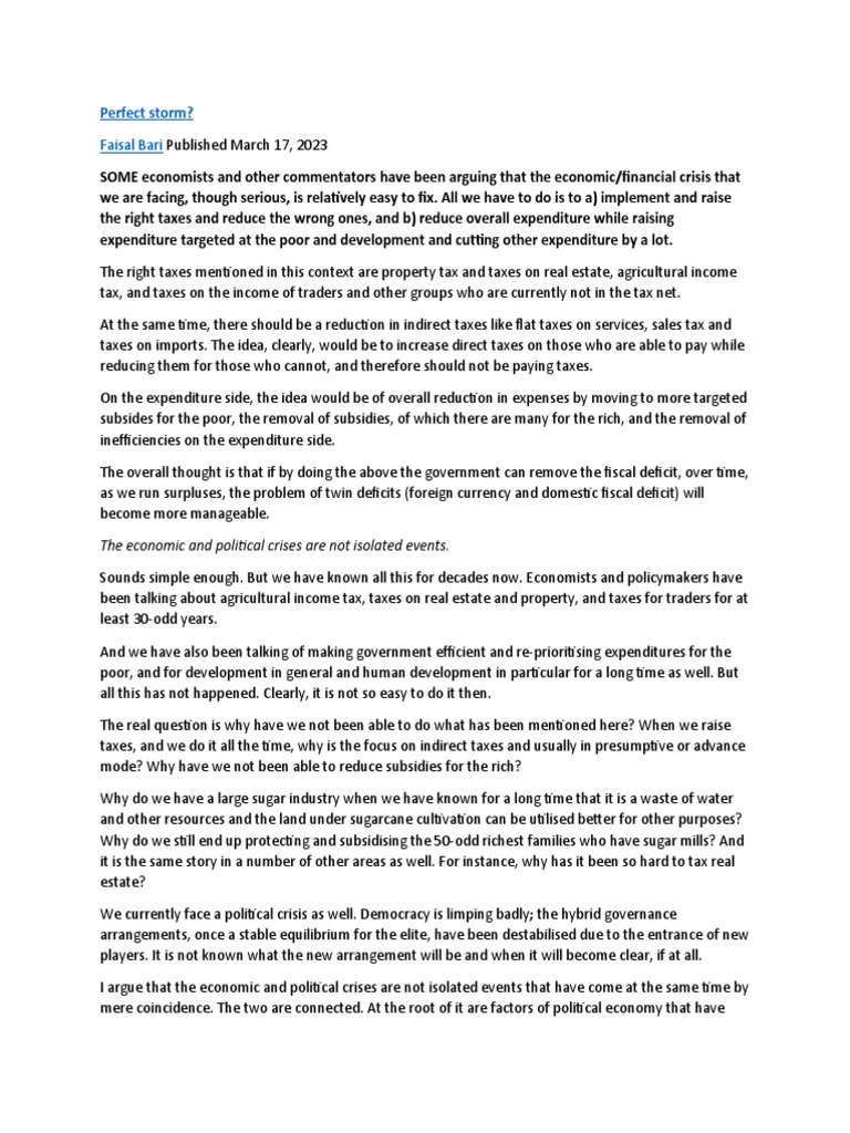 Faisal Bari: Perfect Storm? | PDF