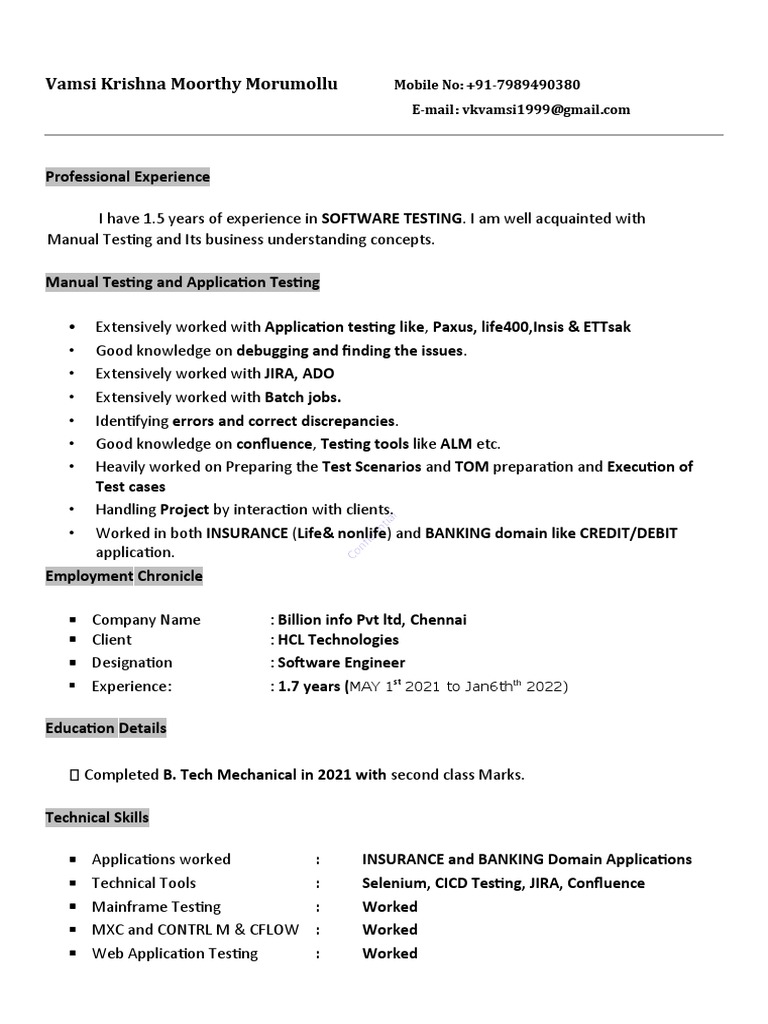 Vamsi _1.7years_Fuctional_Testing_Nov11 | PDF | Software Testing | Software