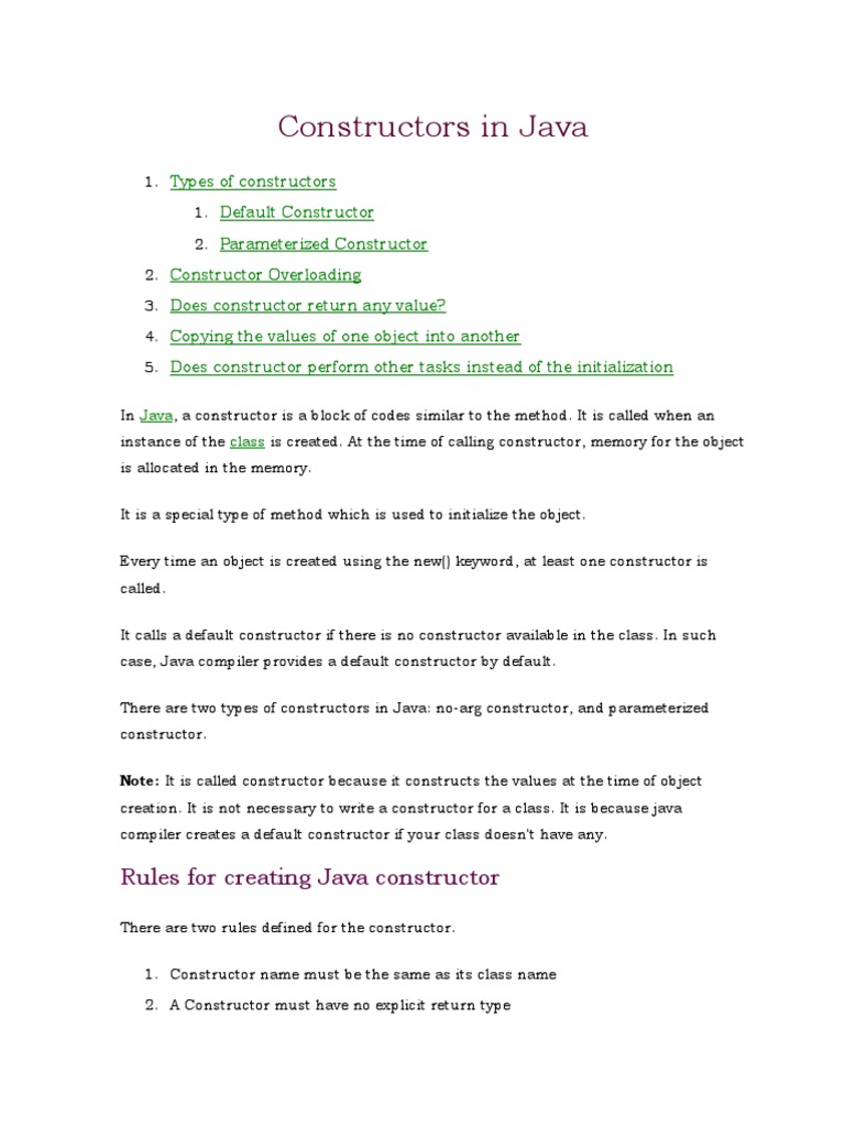 Constructors In Java Rules For Creating Java Constructor Pdf Programming Constructor