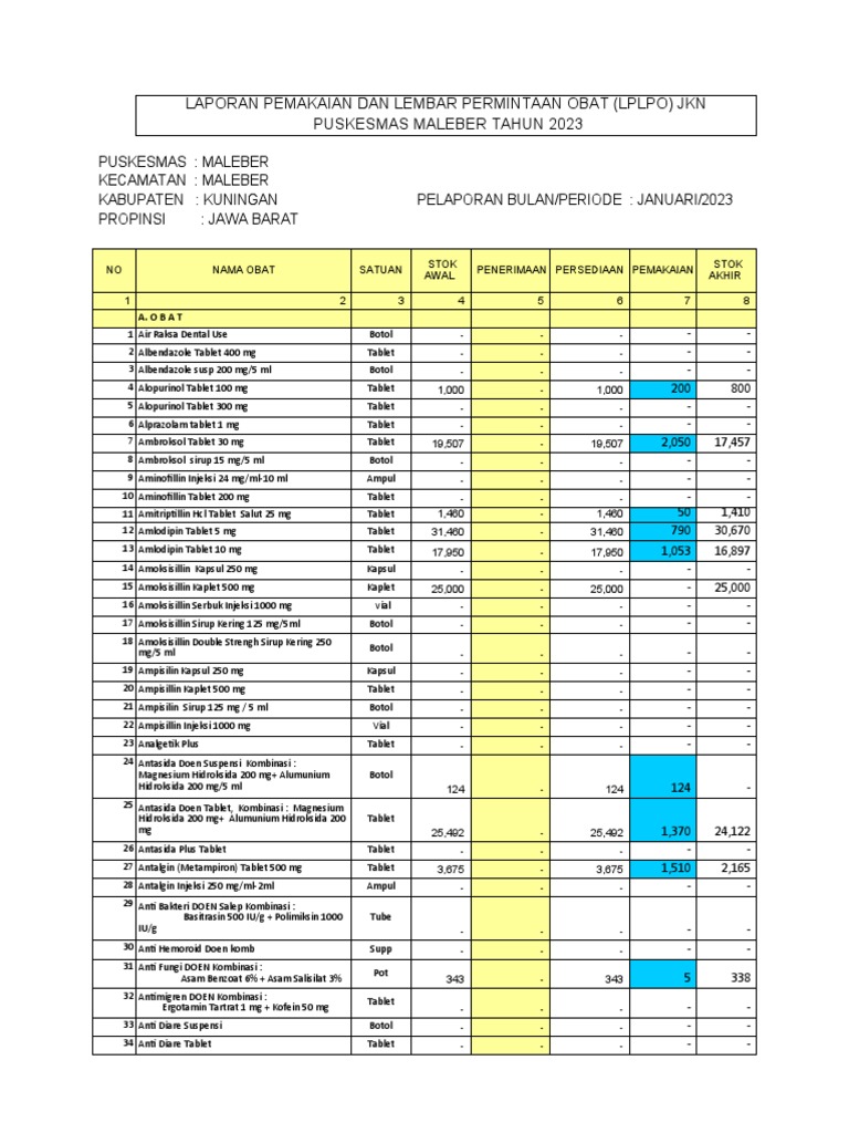 Laporan Pemakaian Dan Lembar Permintaan Obat (Lplpo) JKN Puskesmas ...
