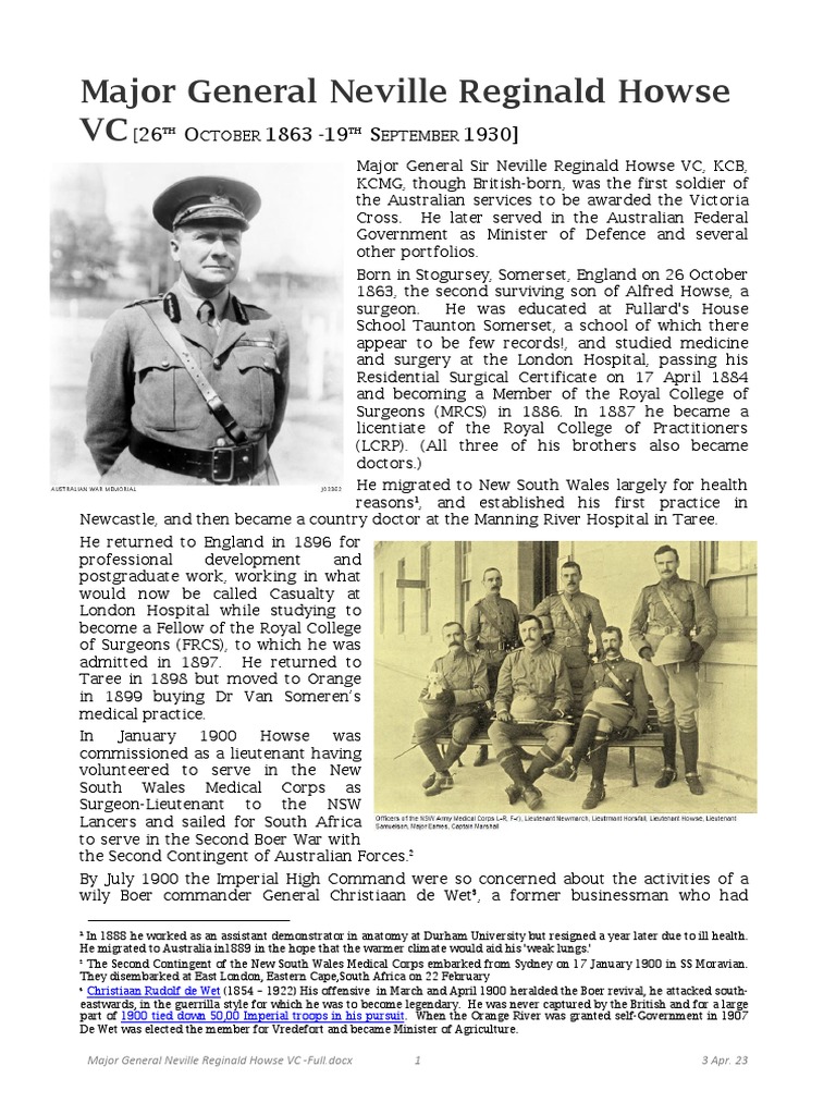 Major General Neville Reginald Howse VC - Fullb | PDF | Military