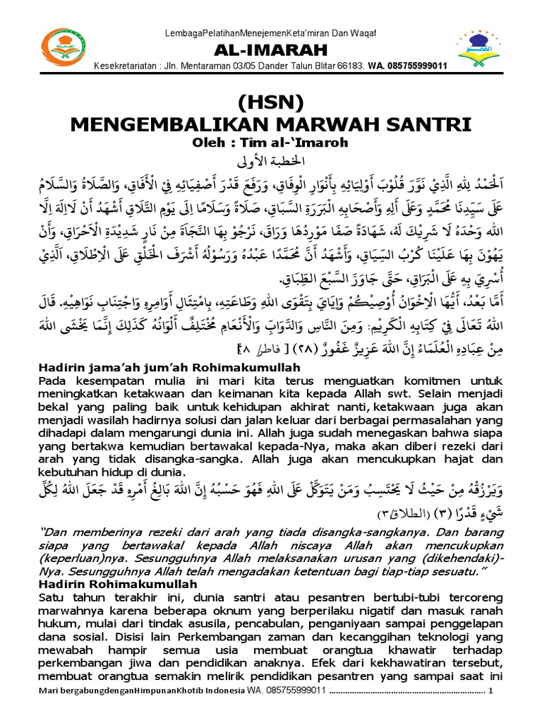 (Indo) HSN Mengembalikan Marwah Santri | PDF | Islamic Belief And Doctrine | Semitic Words And ...