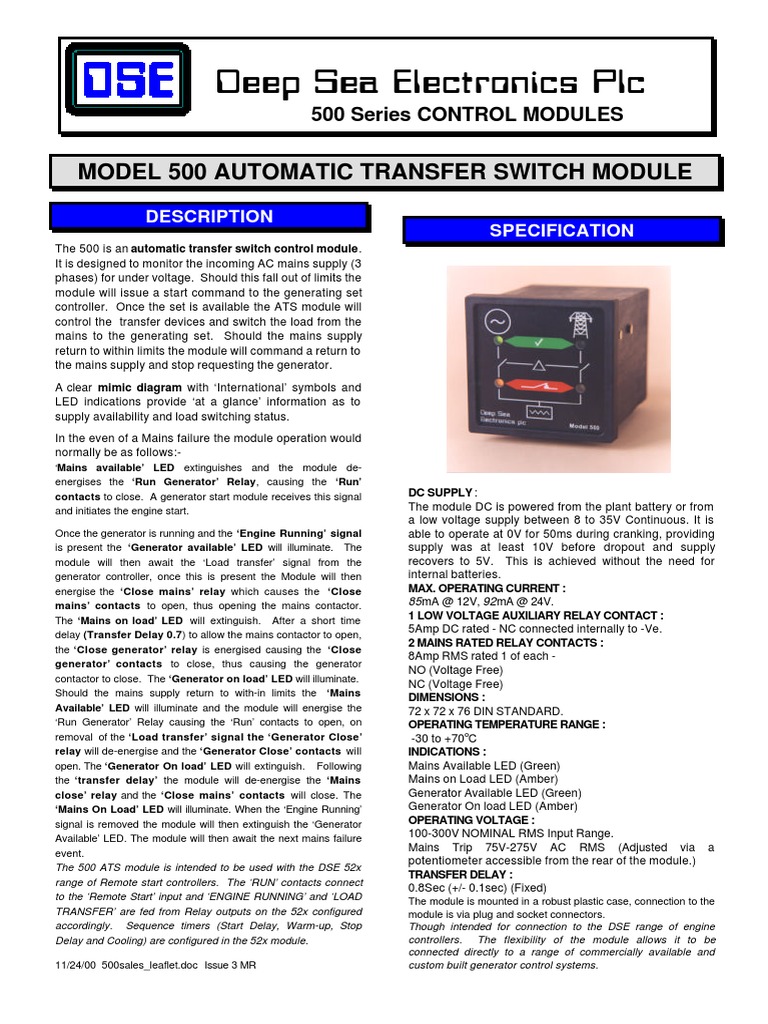 500 Ats Dse | PDF | Mains Electricity | Relay